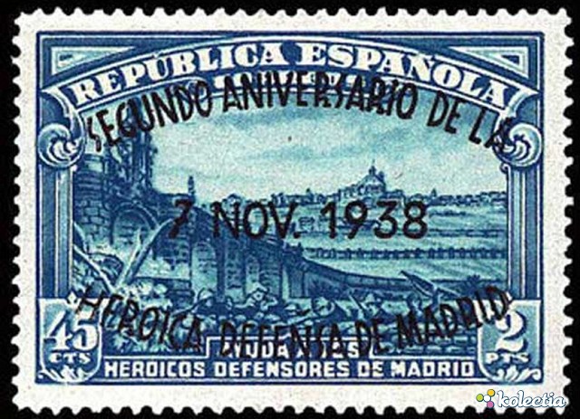 Spain 1938 Madrid 45 CTS + 2 PTS Azul Edifil 789 - Kolectia